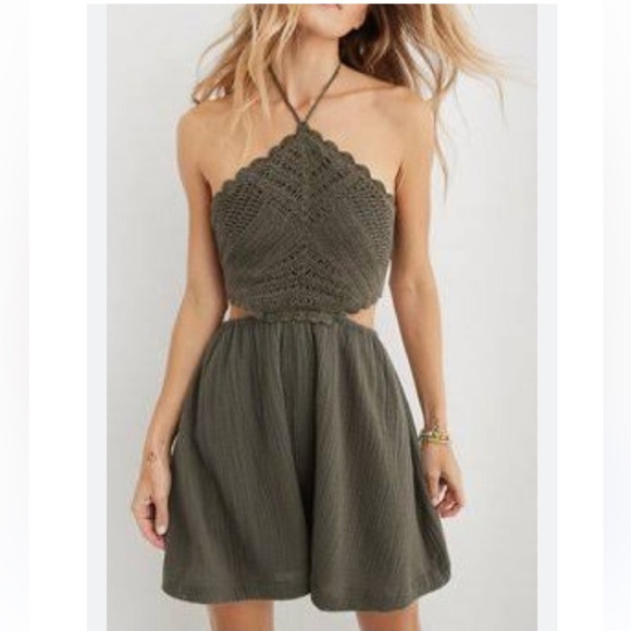 aerie | Dresses | Aerie Green Crochet Pool To Party Halter Dress | Poshmark